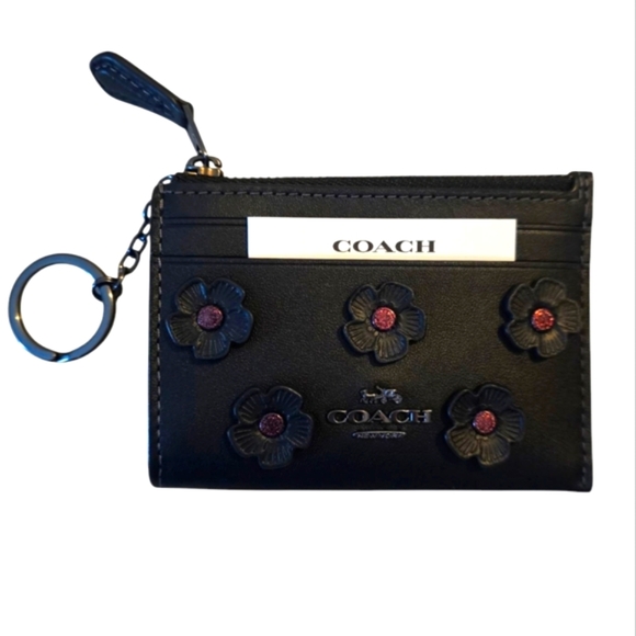 Coach | Accessories | Coach Black Floral Card Holder With Keychain New ...